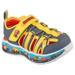 Sandale Skechers "PLAY SCENE SPLASH", M&auml;dchen, Gr. 26, dunkelgrau, gelb, Lederimitat, kontrastfarbene Details, Schuhe Sandale, Badeschuh mit bunter Sohle, Gr&ouml;&szlig;enschablone zum Download