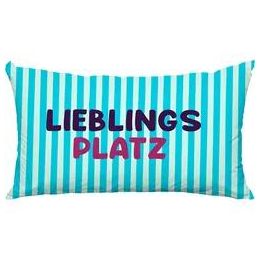 Dekokissen queence "Lieblingsplatz", pink, schriftzug bedruckt gemustert, B:60cm L:40cm, Polyester, Dekokissen_Sitzkissen_Kissenh&uuml;llen, Premium Outdoor Kissenbezug; Format: 60x40 cm