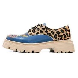Loafer DOGO "Brooklyn Meow Attack Damen Halbschuhe", Damen, Gr. 38, Normalschaft, blau, Lederimitat, Schuhe Loafer, Handgefertigt