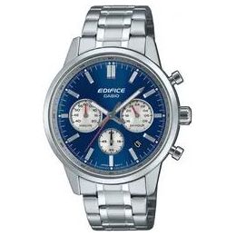 Chronograph Casio EDIFICE, blau (blau, edelstahlfarben), Armbanduhren, Herren, Chronograph, Quarzuhr, Armbanduhr, Herrenuhr, Edelstahlarmband, analog, Tag