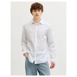 Jack & Jones Langarmhemd JACK & JONES "JJESUMMER LINEN BLEND SHIRT L/S SN", Herren, Gr. XS, N-Gr, wei&szlig;, Web, Obermaterial: 70% Baumwolle, 30% Leinen, unifarben, normal normal, Hemden, Baumwollmischung, regular fit