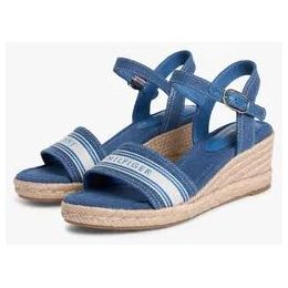Keilsandalette Tommy Hilfiger "MID WEDGE ESPAD WEBBING", Damen, Gr. 37, denim, Textil, unifarben, Schuhe, Sommerschuh, Riemchensandale mit Kontrastbesatz