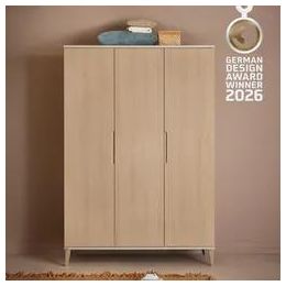 Kleiderschrank Paidi "JONTE in Beige & Eichefarben mit gerillten T&uuml;ren, verschiedene Gr&ouml;&szlig;en", cashmere, beige, stripy light oak, B:141cm H:207cm T:56cm, Holzwerkstoff, MDF, Schr&auml;nke, Kleiderschrank, stabiler Dreht&uuml;renschrank mit Massivholz-F&uuml;&szlig;en, Soft-Close-Funktion