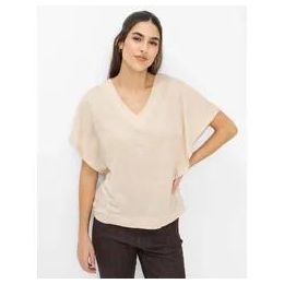 Kurzarmshirt Brax "Style CASSIE S", Damen, Gr. 38, dunkelbeige, 100% Leinen, V-Ausschnitt, Shirts