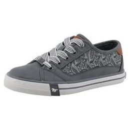 Sneaker Mustang SHOES "Gaspare", M&auml;dchen, Gr. 38, jeanasblau, Lederimitat, Textil, Schuhe Sneaker, Freizeitschuh, Schn&uuml;rschuh, Halbschuh mit Bl&uuml;ten-Stickerei