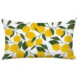 Dekokissen queence "Zitronen mit Bl&auml;tter", wei&szlig;, bedruckt gemustert, B:60cm L:40cm, Polyester, Dekokissen_Sitzkissen_Kissenh&uuml;llen, Premium Outdoor Kissenbezug; Format: 60x40 cm
