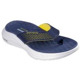 Zehentrenner Skechers "VAPOR FOAM SANDAL - SAYTO", Herren, Gr. 47,5, navy, gelb, Lederimitat, kontrastfarbene Details, Schuhe Zehentrenner, Strandschuh, Urlaubsschuh, Sommerschuh mit Memory Foam
