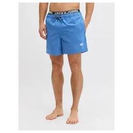 Jack & Jones Badeshorts JACK & JONES "JPSTMAUI SURF DOUBLE WB SWIM SHORTS", Herren, Gr. XL, N-Gr, delft, Polyester, Badehosen Badeshorts
