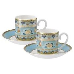 Villeroy & Boch Tasse VILLEROY & BOCH "Espressotassen mit Untertassen Samarkand Aquamarin 50 ml 2er Set blau", blau, B:12,6cm H:7,8cm &Oslash;:12,6cm, Porzellan, Trinkgef&auml;&szlig;e, Tasse, Sp&uuml;lmaschinenfest