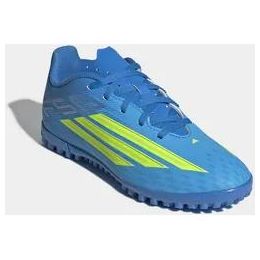 Fu&szlig;ballschuh Adidas PERFORMANCE "F50 CLUB TURF KIDS", M&auml;dchen, Gr. 36, lucid ray blau, team solar gelb 2, lucid aquamarine, Synthetik, Textil, Schuhe Fu&szlig;ballschuh, f&uuml;r Kunstrasen, Hart- und Aschenpl&auml;tze, f&uuml;r Kinder & Jugendliche