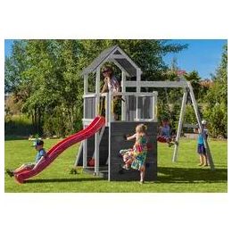 Spielturm Fungoo "CAROL 3 Grey White", grau (rot), Spielt&uuml;rme, KinderB:310cm H:282cm T:460cm, Holz, Metall, Polyethylen, mit Schaukel & Rutsche, B:310cm H:282cm T:460cm