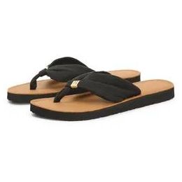 Zehentrenner Tommy Hilfiger "TH LTR FOOTBED SUMMER SANDAL", Damen, Gr. 42, schwarz, Textil, Basic, Schuhe Zehentrenner, Sommerschuh, Strandschuh, Dianette, Flat mit Logoemblem