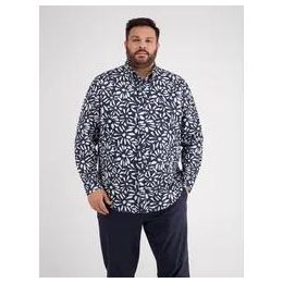 Leinenhemd Lerros "Langarmhemd mit floralem Print in gro&szlig;en Gr&ouml;&szlig;en", Herren, Gr. 4XL, extraweit, classic navy, 55% Leinen, 45% Baumwolle, Hemden
