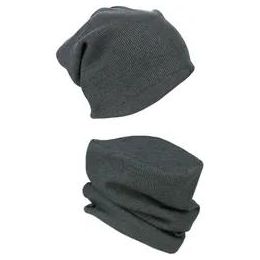 Beanie ALKATO "M&uuml;tze Alkato Unisex Beanie M&uuml;tze und Schal Set Uni", Herren, grau (rippstoff anthrazit meliert), Obermaterial: 95% Baumwolle CO. 5% Elasthan EL., M&uuml;tzen Beanie