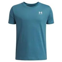 T-Shirt Under Armour "UA B SPORTSTYLE LC SS", Jungen, Gr. XS, boundless blau,, wei&szlig;, Obermaterial: 60% Baumwolle, 40% Polyester, normal, Rundhals, Shirts T-Shirt, f&uuml;r Jugendliche, sportlicher Stil, mit Logodrucken, Kurzarm