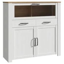 Highboard FORTE "Bohol, kleines Highboard, Klappe mit Glas, 2SK, 2T&uuml;ren", riviera eiche, sibiu l&auml;rche hell, B:126,4cm H:125,4cm T:42cm, Glas, Spanplatte, Sideboards, Highboard, B/H/T 126,4/125,4/42 cm Beleuchtung optional bestellbar