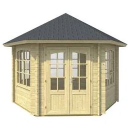 Pavillon Lasita Maja "Ilmenau", beige (natur, naturbelassen), B/H/T: 420cm x 3.066cm x 363,7cm, Pavillons, BxT: 420x363,7 cm, Fichtenholz