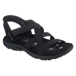 Sandale Skechers "REGGAE SLIM-STRETCH FLEX", Damen, Gr. 35, schwarz, Lederimitat, Textil, Fischgratmuster, unifarben, Schuhe Sandale, Flats, Trekking Sandale mit Slip-ins Funktion, Topseller