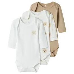 Body name it "NBNBODY 3P LS OXFORD BEAR NOOS", Jungen, Gr. 62, N-Gr, braun (oxford tan), Sweatware, Obermaterial: 100% Baumwolle, bedruckt, slim fit, Bodys Body