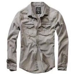 Langarmhemd BRANDIT "Brandit Herren Riley Denim Shirt", Herren, Gr. XXL, US-Gr&ouml;&szlig;en, grau, 76% Baumwolle, 22% Polyester, 2% Elasthan, unifarben, normal, Hemden