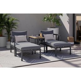 Ambia Garden Loungegarnitur, Natur, Dunkelgrau, Metall, Kunststoff, Textil, 5-teilig, F&uuml;llung: Polyester,Schaumstoff, einzeln stellbar, eckig, 66x64x65.5 cm, regenabweisend, geeignet f&uuml;r Balkon, Loungem&ouml;bel, Gartenlounge-Sets