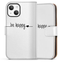 DeinDesign iPhone 13 Mini Handy Klapph&uuml;lle Handyh&uuml;lle aus Kunst Leder wei&szlig; Flip Case Statement Happiness Motiv Ohne Hintergrund Sideflip mit Lasche