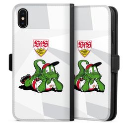 DeinDesign iPhone Xs Max Handy Klapph&uuml;lle Handyh&uuml;lle aus Kunst Leder schwarz Flip Case Official Licensed Product Mascot Vfb Stuttgart Sideflip mit Lasche