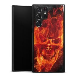 DeinDesign Galaxy S22 Ultra Handy Silikon H&uuml;lle Case schwarz Handyh&uuml;lle Totenkopf Skull Fire