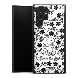 DeinDesign Galaxy S22 Ultra Handy Silikon H&uuml;lle Case schwarz Handyh&uuml;lle Peanuts Flowers Snoopy