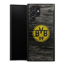 DeinDesign Galaxy S22 Ultra Handy Silikon H&uuml;lle Case schwarz Handyh&uuml;lle Wooden Look Bvb Borussia Dortmund