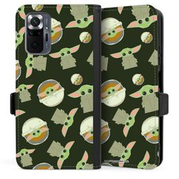 DeinDesign Xiaomi Redmi Note 10 Pro Handy Klapph&uuml;lle Handyh&uuml;lle aus Kunst Leder schwarz Flip Case Official Licensed Product Star Wars Muster Baby Yoda Sideflip 