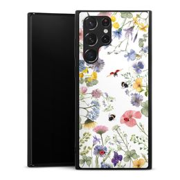 DeinDesign Galaxy S22 Ultra Handy Silikon H&uuml;lle Case schwarz Handyh&uuml;lle Flowers Bee Muster