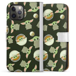 DeinDesign iPhone 12 Pro Max Handy Klapph&uuml;lle Handyh&uuml;lle aus Kunst Leder wei&szlig; Flip Case Official Licensed Product Star Wars Muster Baby Yoda Sideflip mit Lasche