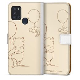 DeinDesign Galaxy A21s Handy Klapph&uuml;lle Handyh&uuml;lle aus Kunst Leder wei&szlig; Flip Case Disney Official Licensed Product Winnie The Pooh Sideflip mit Lasche