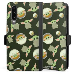 DeinDesign Huawei P30 Handy Klapph&uuml;lle Handyh&uuml;lle aus Kunst Leder schwarz Flip Case Official Licensed Product Star Wars Muster Baby Yoda Sideflip mit langer 