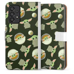 DeinDesign Galaxy A33 5G Handy Klapph&uuml;lle Handyh&uuml;lle aus Kunst Leder wei&szlig; Flip Case Official Licensed Product Baby Yoda Star Wars Muster Sideflip mit Lasche