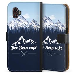 DeinDesign Galaxy XCover 6 Pro Handy Klapph&uuml;lle Handyh&uuml;lle aus Kunst Leder schwarz Flip Case Mountain Wanderlust Sky Sideflip mit langer Lasche