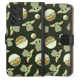 DeinDesign Galaxy A53 5G Handy Klapph&uuml;lle Handyh&uuml;lle aus Kunst Leder schwarz Flip Case Official Licensed Product Baby Yoda Star Wars Muster Sideflip mit langer 