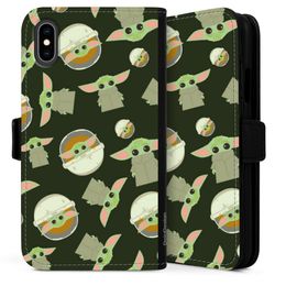 DeinDesign iPhone X Handy Klapph&uuml;lle Handyh&uuml;lle aus Kunst Leder schwarz Flip Case Official Licensed Product Star Wars Muster Baby Yoda Sideflip mit langer Lasche
