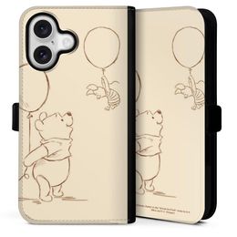 DeinDesign iPhone 16 Handy Klapph&uuml;lle Handyh&uuml;lle aus Kunst Leder schwarz Flip Case Disney Official Licensed Product Winnie The Pooh Sideflip mit Lasche