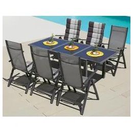 Garten-Essgruppe Merxx "Amalfi", schwarz (anthrazit, braun, diamantfarben), Obermaterial: 100% Polyester, Sitzm&ouml;bel-Sets, 6 St&uuml;hle mit Tisch