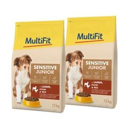 MultiFit Trockenfutter Hund, Junior, Sensitive, mit Lamm, Huhn & Reis 2x12 kg