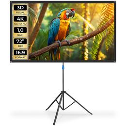 TecTake&reg; Beamer-Leinwand, f&uuml;r 4K, HD, Ultra HD und Full HD, Gain-Faktor 1,0, rei&szlig;fester Terylenestoff, faltenfrei gespannt, Format 16:9, 72&ldquo;