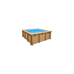 Holzpool &bdquo;Java&ldquo; quadratisch 2,10 &times; 2,10 m &times; 0,78 m W&auml;rmepumpe Set