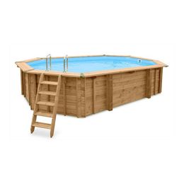 Holzpool &bdquo;Java&ldquo; oval 6,40 &times; 4,00 m &times; 1,38 m W&auml;rmepumpe Set