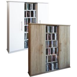 Vcm CD Regal Holz CD Schrank mit 1 ESG-Sicherheitsglast&uuml;r und 2 Holzt&uuml;ren f&uuml;r 450 CDs oder 195 DVDs oder 108-Videos Ma&szlig;e: H. 92 x B. 86 x T. 18 cm Eleganter DVD Schrank Blu ray Schrank CD-Schrank - Santo