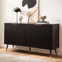 FineBuy Sideboard 150cm MDF Eiche Schwarz Dekor Kommode mit 4 T&uuml;ren edles Design