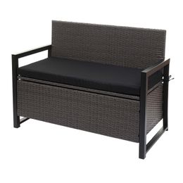 Poly-Rattan 2er Sitzbank MCW-F39, Gartenbank Truhenbank, Staufach Aufbewahrung Sitzkissen ~ grau, Kissen schwarz
