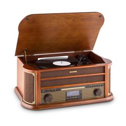 Auna Belle Epoque 1908 Retro-Microanlage USB CD MP3 Vinyl Holzgeh&auml;use Braun