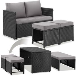 TecTake&reg; 2-in-1-Rattanlounge-Set, Nutzung als Sofa oder Sitzgruppe, wasserabweisende, abnehmbare Polyesterbez&uuml;ge, h&ouml;henverstellbare Tischf&uuml;&szlig;e